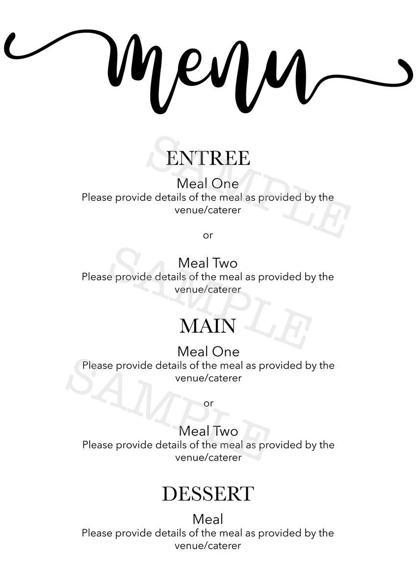 Wedding Menu - Cursive Theme – Personalised Mates