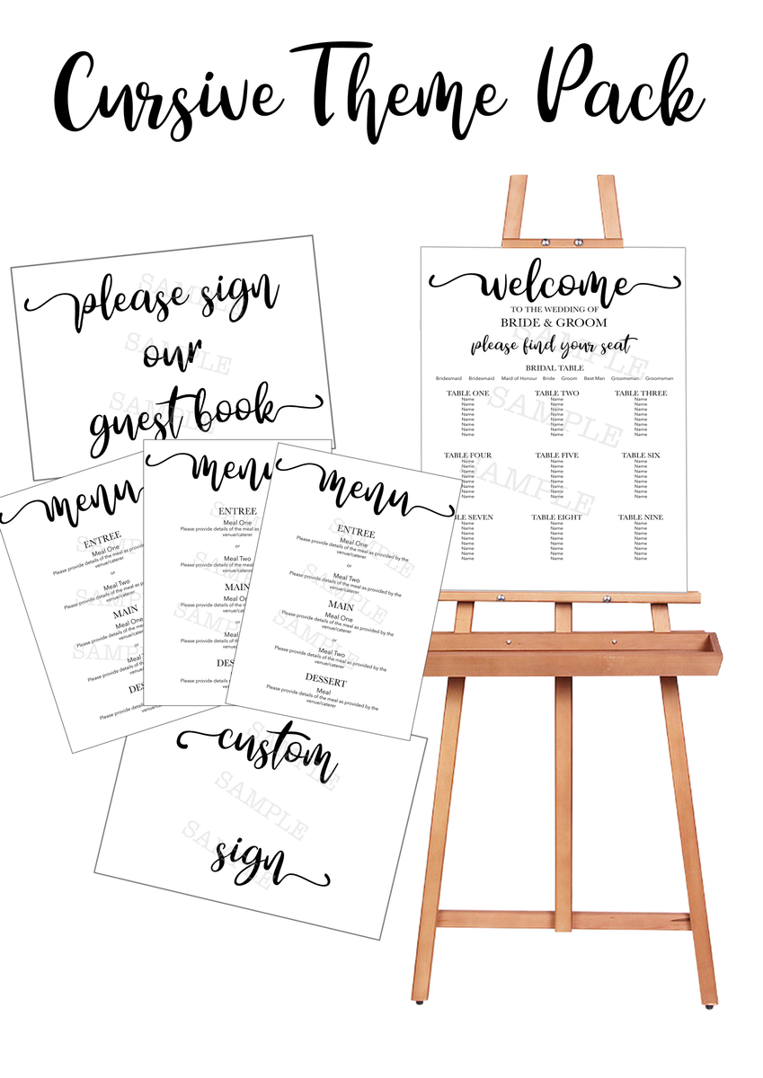 Cursive Theme Wedding Signage Pack – Personalised Mates